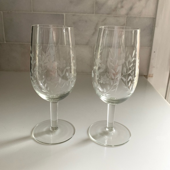 Dining | Vintage Crystal Etched Hand Cut Wheat Pattern 6 Glasses Set Of ...